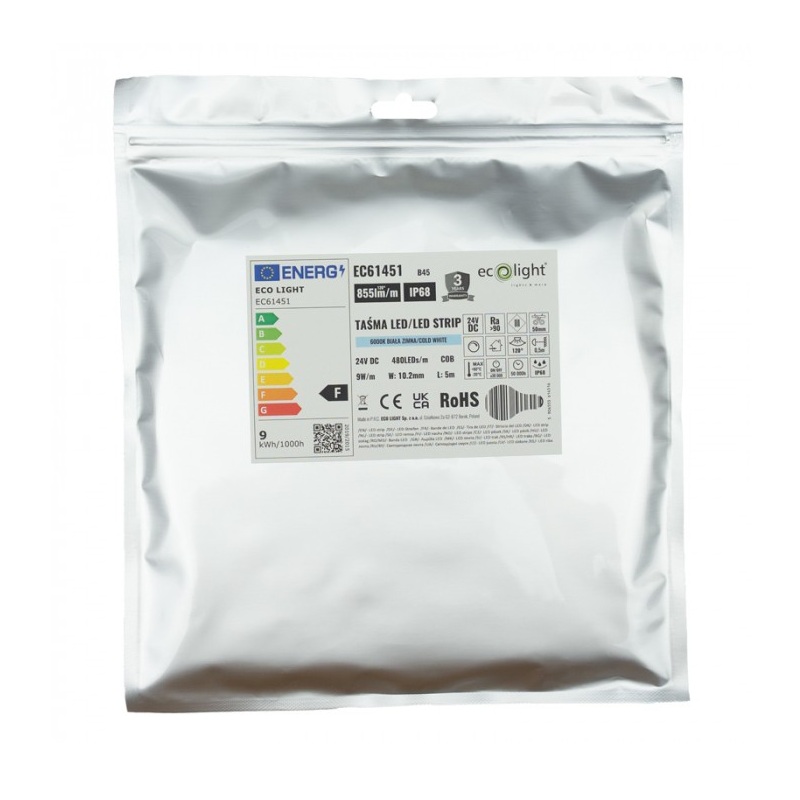 Taśma LED NEON COB 480 24V 9W 855lm/m 6000K biała zimna IP68 - 5 m ...